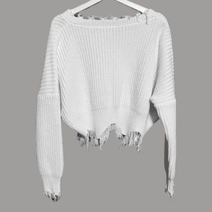 SHEIN | Tops | Shein White Ripped Sweater | Poshmark